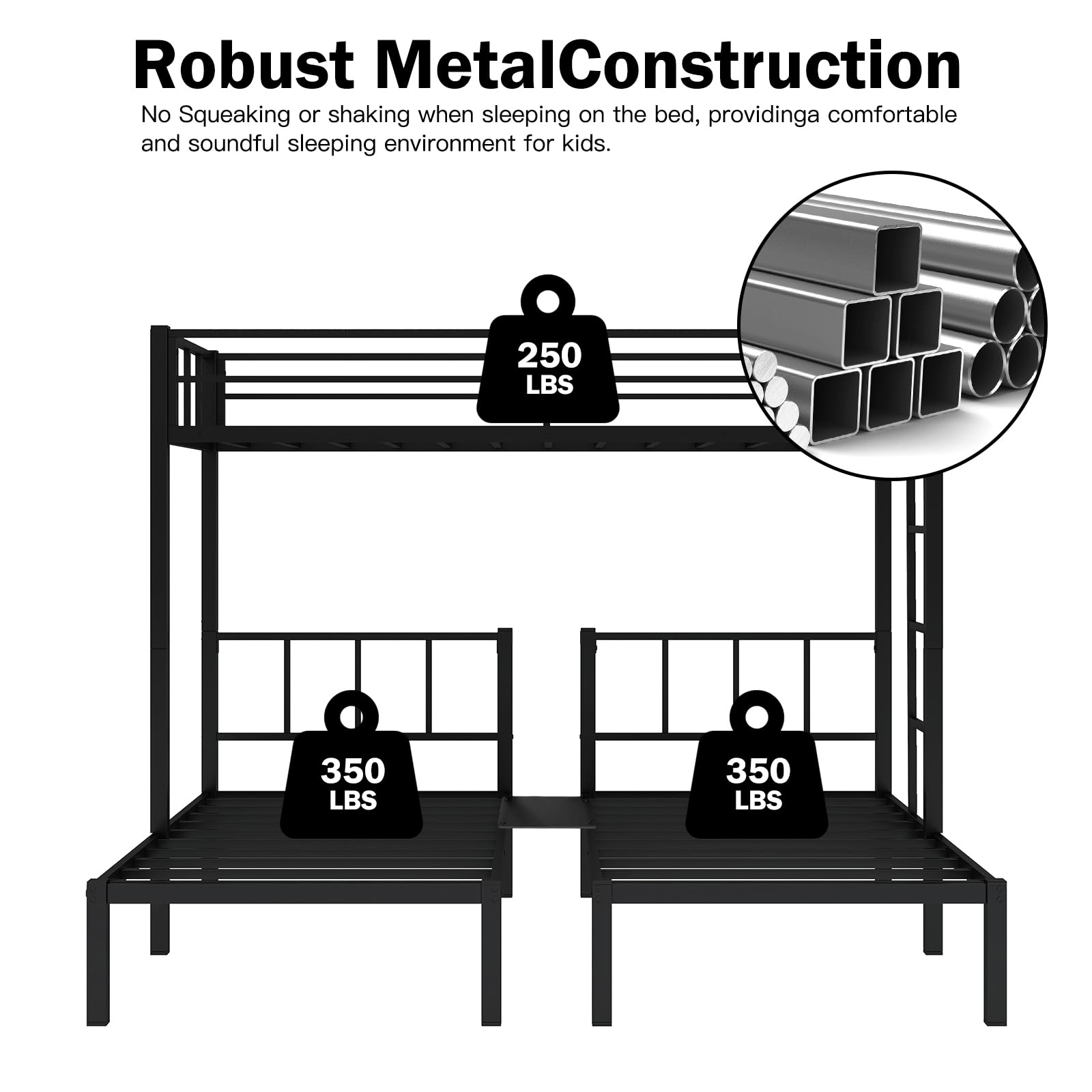 Morhome Triple Bunk Bed Twin Over Twin, Metal Triple Twin Bedframe with Safety Guardrail and Ladder, 3 Twin Bunk Beds for Kids/No Box Spring Needed/Easy Assemble
