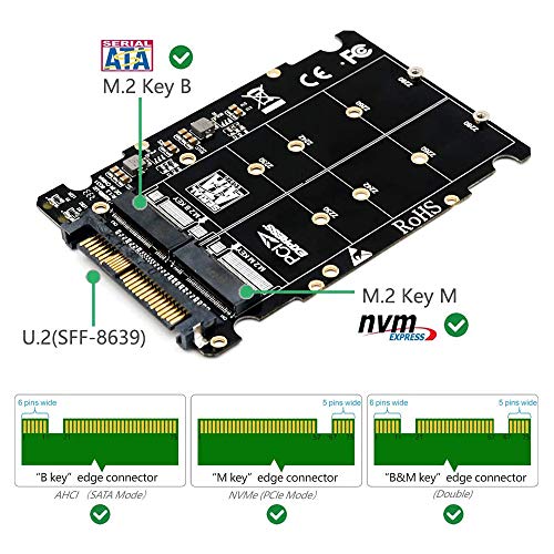 HLT M.2 NVME SSD (Key M) Key B SSD to U.2 SFF-8639 Adapter U.2 SFF-8639 to M.2 Key M Key B 2 in 1 Adapter
