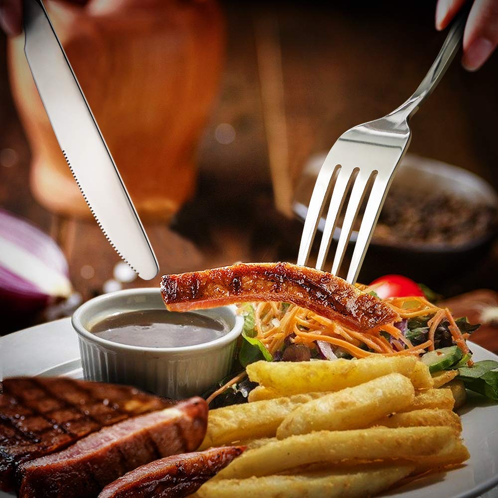 Hiware 36-piece Forks and Spoons Set, Stainless Steel Silverware Flatware Set for Home, Kitchen or Restaurant - Mirror Polished, Dishwasher Safe
