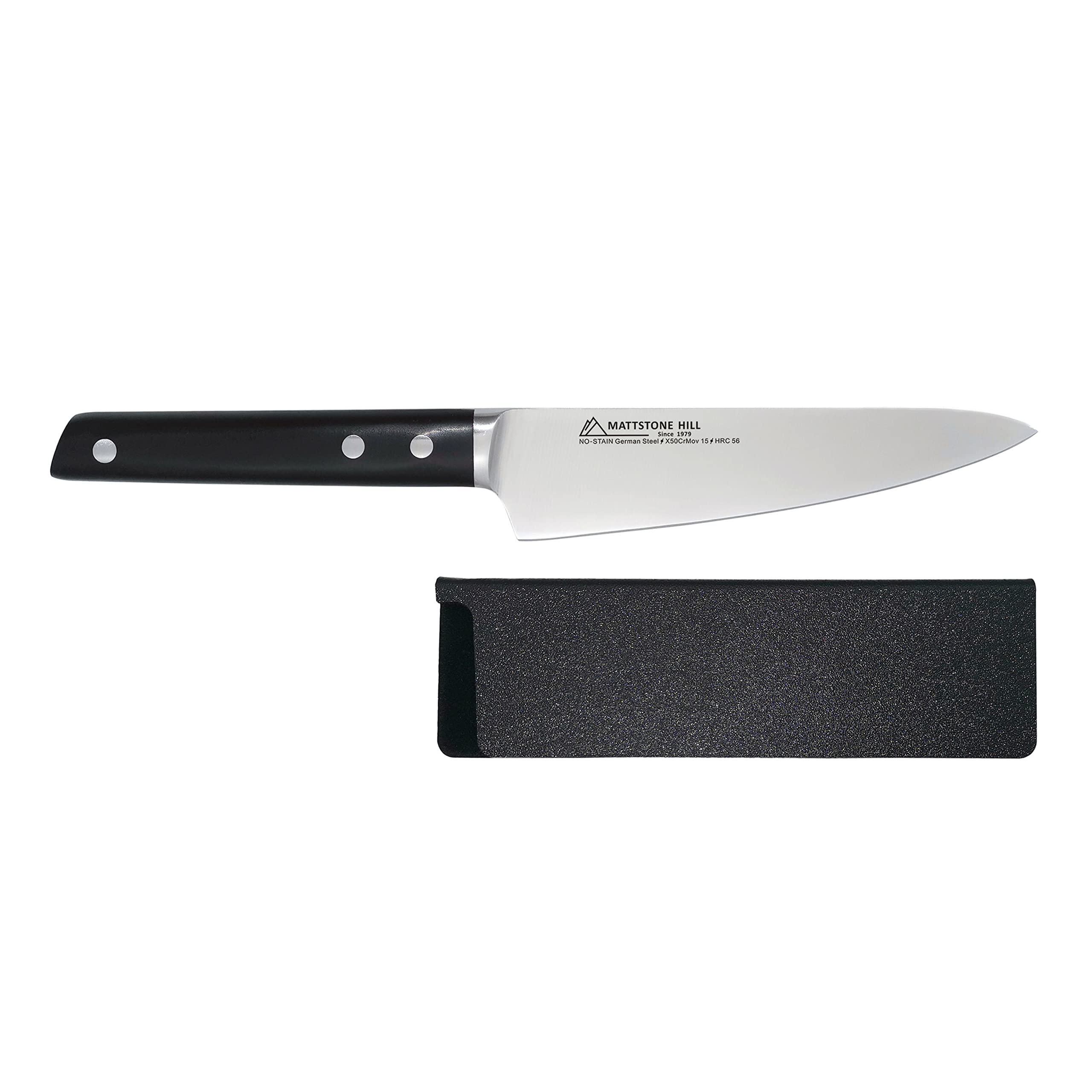 Kitchen Utility Knife 5.5 Inch, MATTSTONE HILL Small Chef Knife with Sheath, Prep Knife, Petty Knife - High Carbon Steel, Triple Rivet Handle