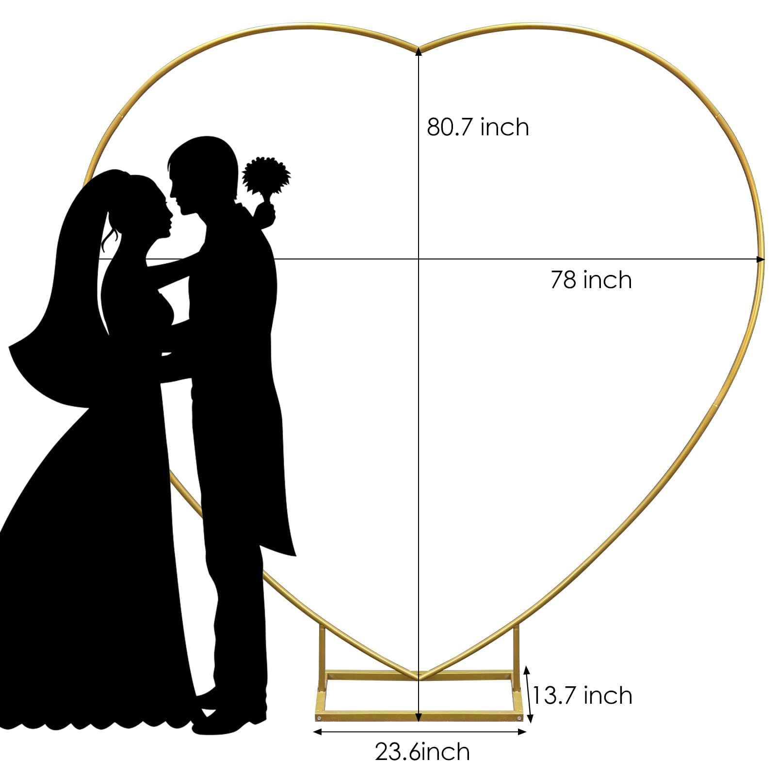 Heart Shape Wedding Arches for Ceremony,6.7ft Gold Arch Backdrop Stand,Metal Heart Shape Balloon Arch Frame with Base for Wedding Birthday Party Decor