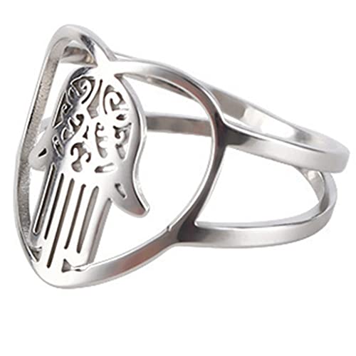 Jude Jewelers Stainless Steel Hand of Hasma Wedding Statement Cocktail Party Promise Anniversary Ring (Silver, 10)