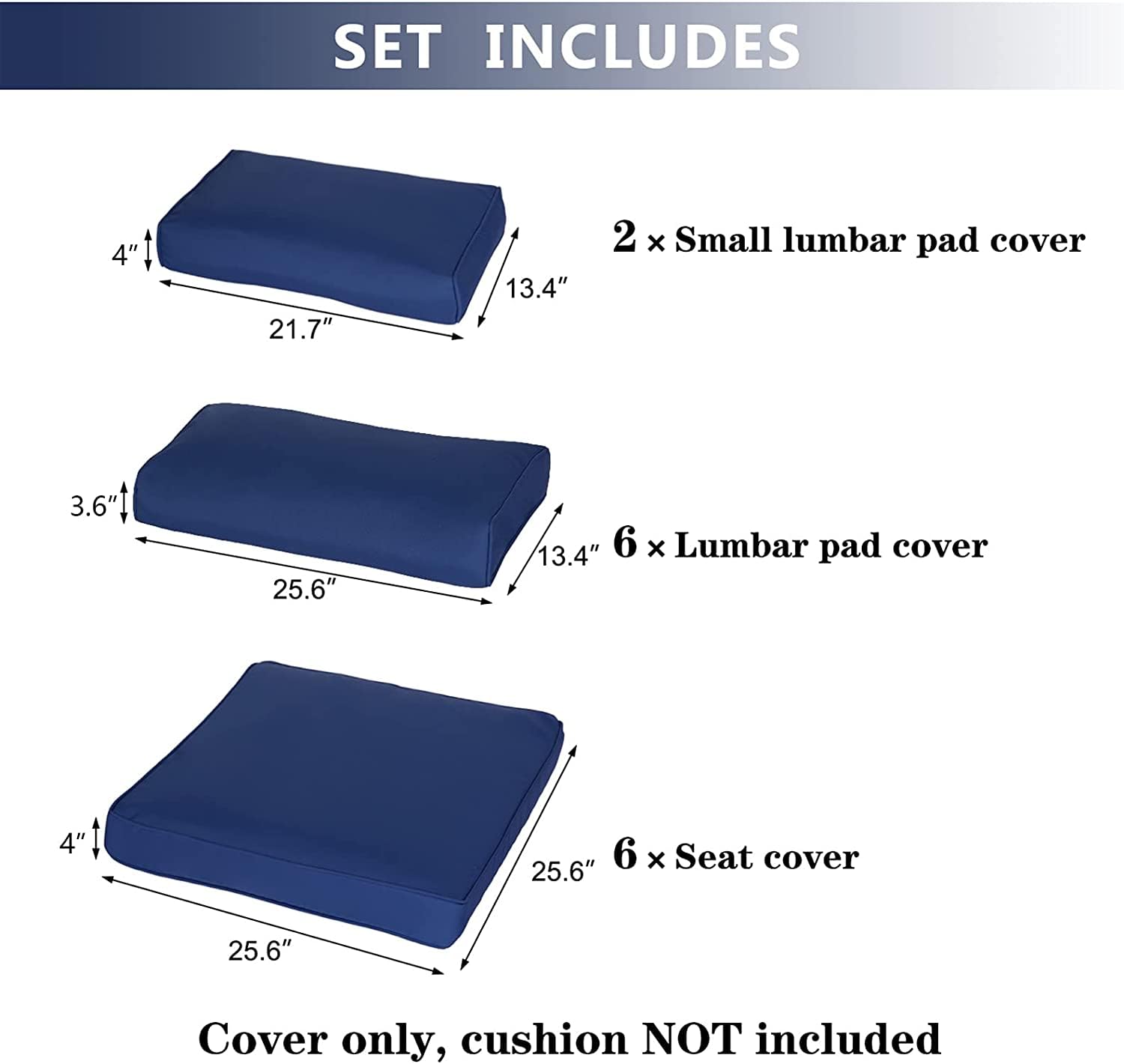 kinbor Patio Cushion Covers Replacement - 14 Piece Outdoor Couch Cushion Slipcovers with Zipper for Sectional Sofa Furniture Set, Washable Covers Only (Dark Blue)