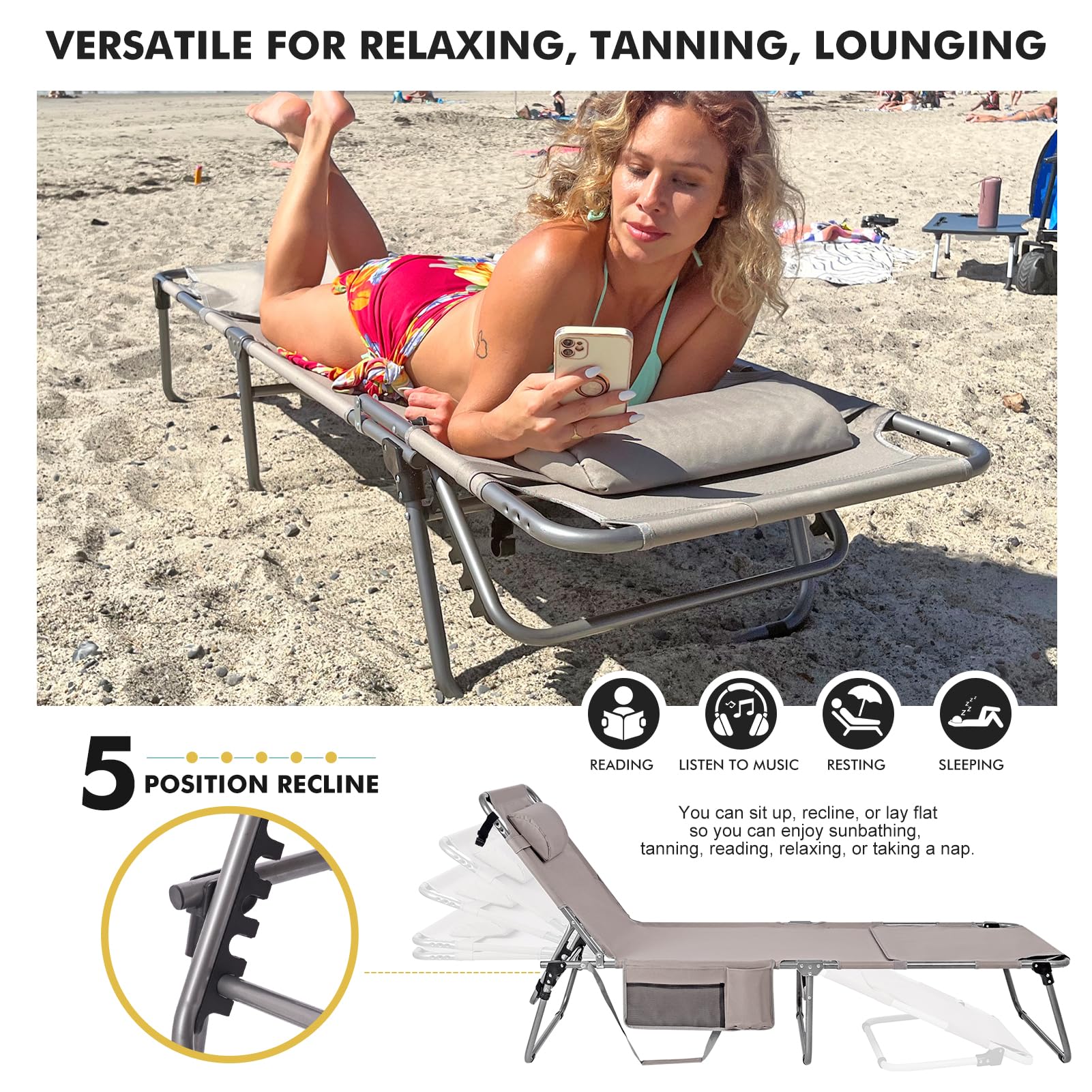 Minndudu Oversized Women Comfy Tanning Chair with Cushion Face Hole + Standard Size Tanning Chair (Buy Together)