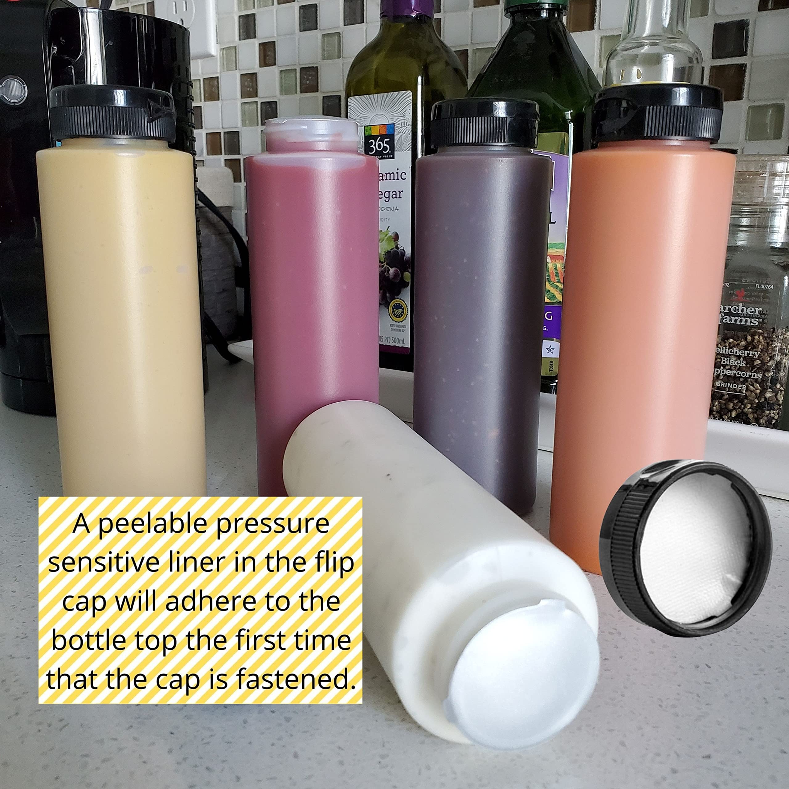 kelkaa 16oz HDPE Plastic Squeeze Bottles with Wide Mouth Opening, Black Flip Top Caps for Condiments and Any Thick Liquid Products, MultiPurpose Refillable Empty Bottles, Cap Size 38mm400 (Pack of