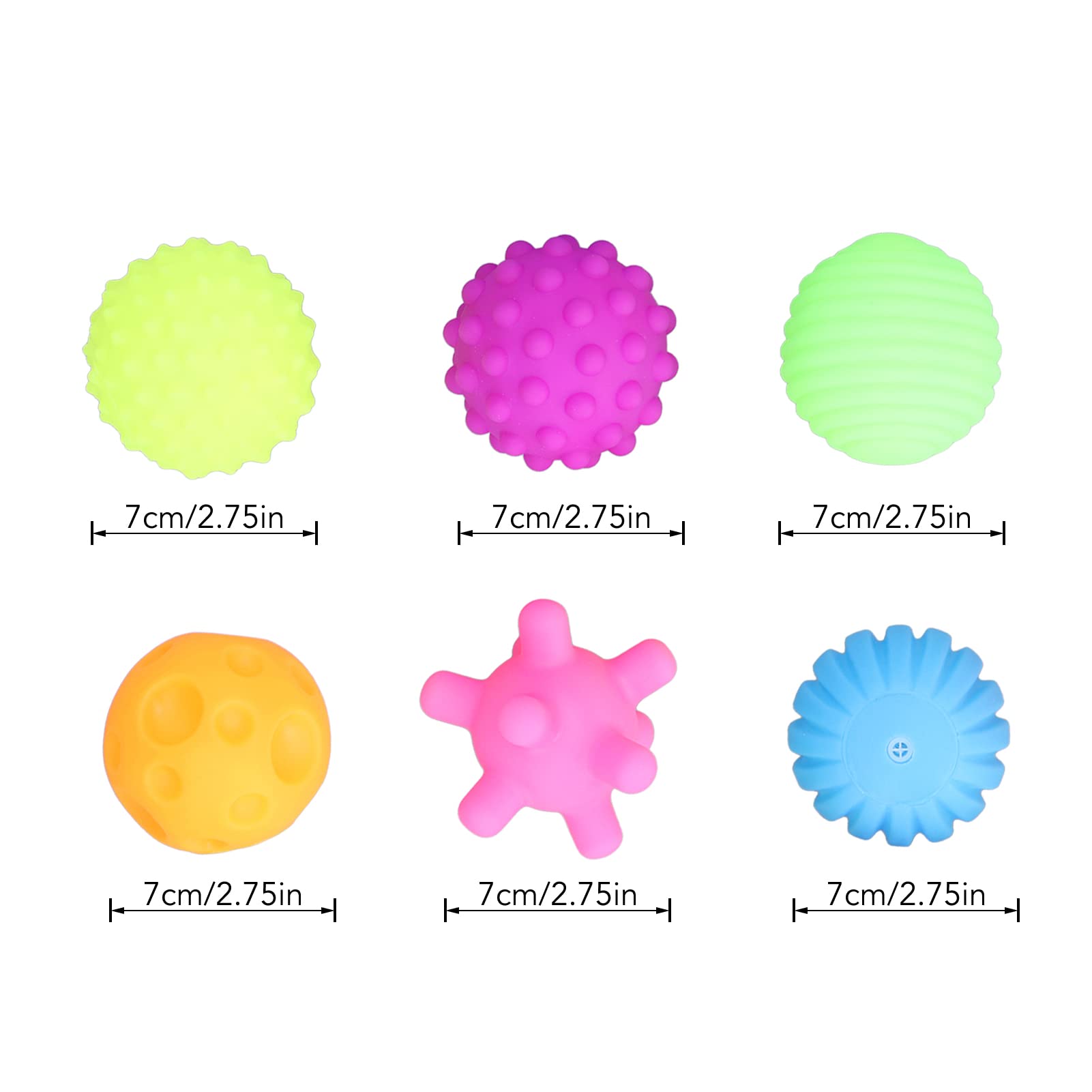 LBEC Textured Ball Set Multicolor Baby Sensory Ball Portable 6 Piece Toddler Home (Colorful)