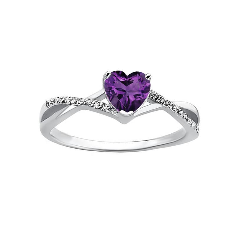 Kaius Jewels 925 Sterling Silver Heart Shape Natural African Amethyst Gemstone Birthstone Gift For Her Promising Women's Ring Size Us-5