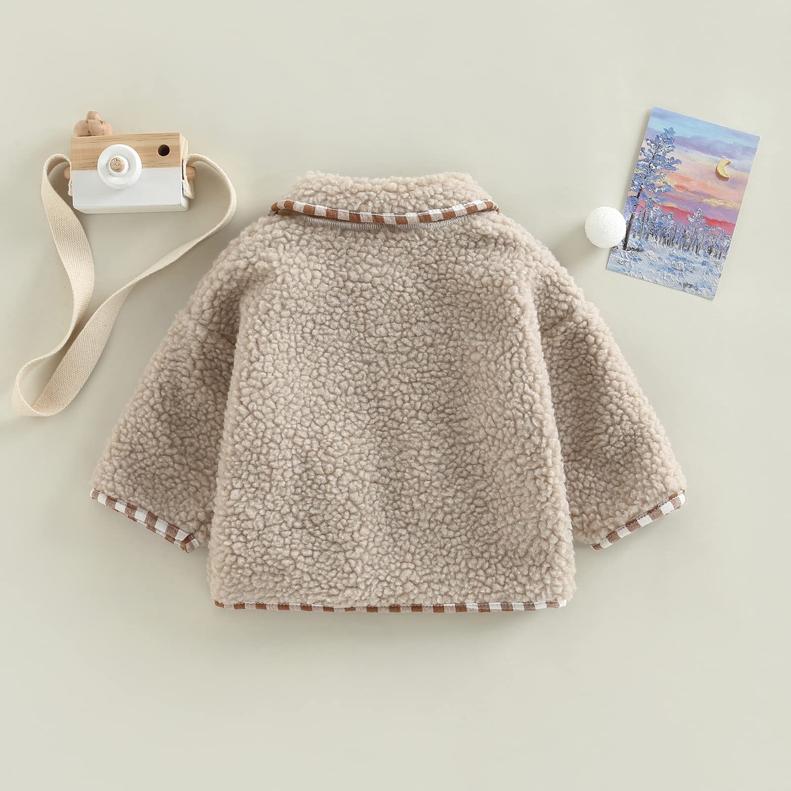 Infant Baby Boy Girl Fall Winter Clothes Fleece Jacket Long Sleeve Buttons Down Warm Plush Coat Outerwear Tops (Khaki Plaid, 12-18 Months)