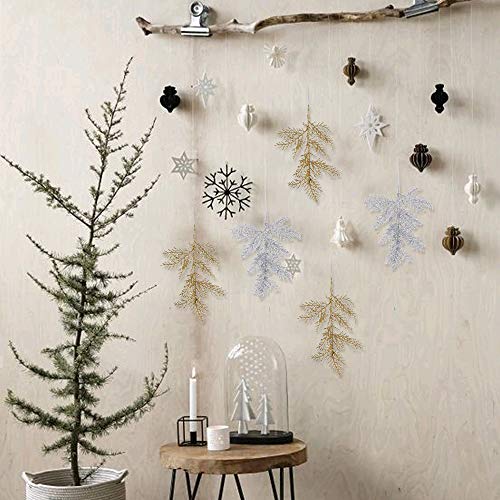 HO2NLE Glitter Christmas Pick Artificial Cedar Sprigs Cedar Spray Branches Christmas Floral Picks Artificial Tree Branches Decorfor Vase Christmas Tree Winter Home Xmas Decor 12pcs