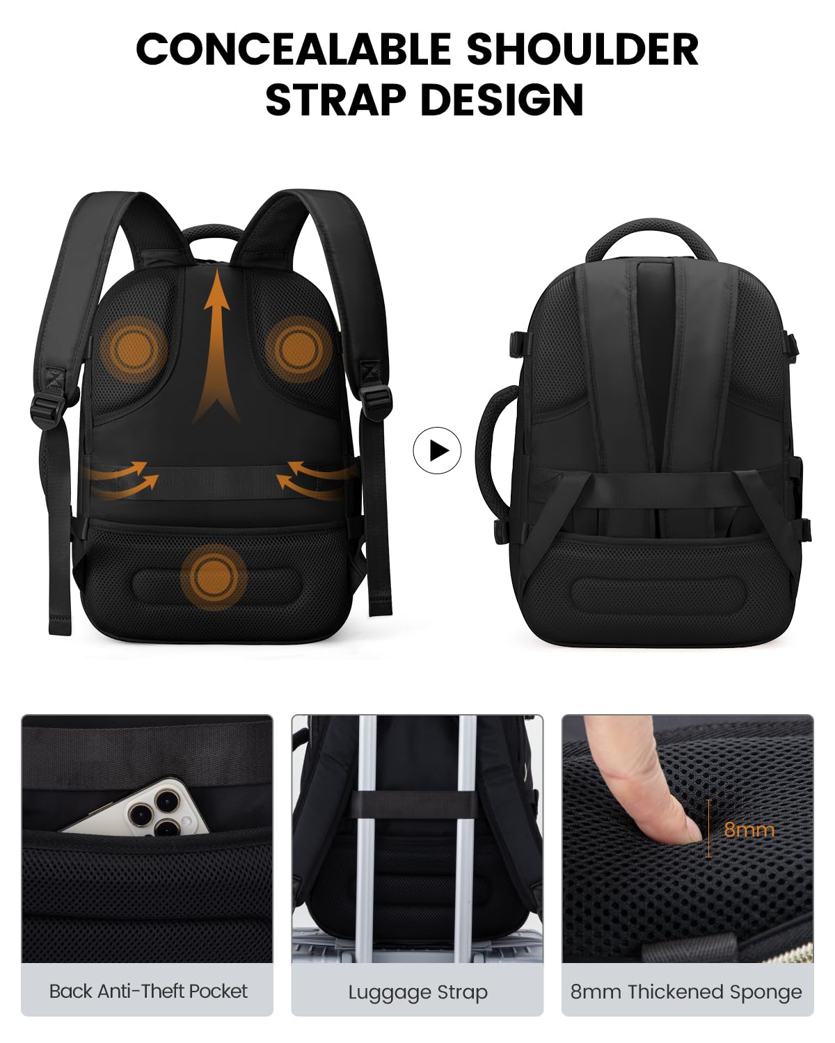 LOVEVOOK Carry on Backpack, 30L Travel Backpack for Women Airline Approved,Luggage Business Weekender Overnight Daypack as Personal Item fit for 15.6 inch Laptop,Black
