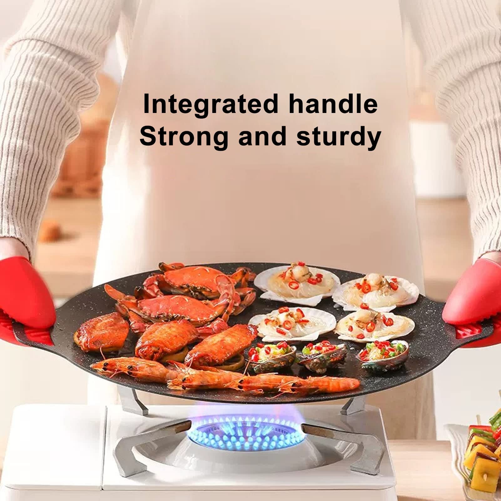 Korean Grill Pan,Nonstick Round Griddle Grill Pan for Korean BBQ,Round BBQ Griddle with Handle,Multifunctional Stove Plate for Meats, Pancakes, Ribs (Universal Model 36cm)