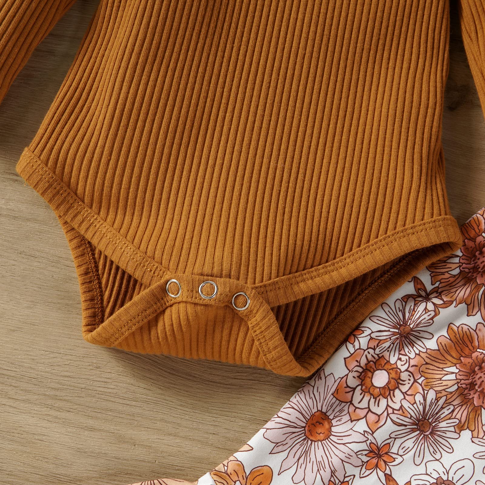 Infant Baby Girl Clothes Knitted Ruffle Long Sleeve Romper Bodysuit Tops Flared Bell Bottom Pants Leggings Fall Outfits (Brown, 6-12 Months)