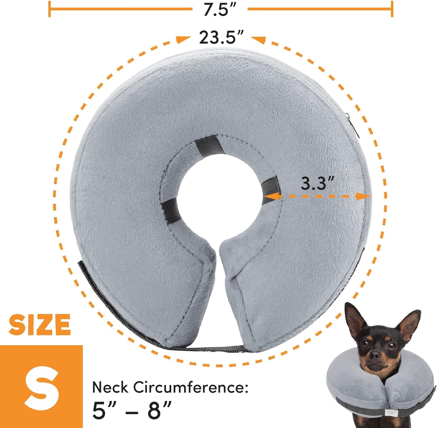 PeakTrend Protective Inflatable Collar for Dogs and Cats - Soft Pet Recovery Collar Does Not Block Vision E-Collar, Soft Protective Cone for Dogs After Surgery (Gray, [Neck:10"-14"] Medium)