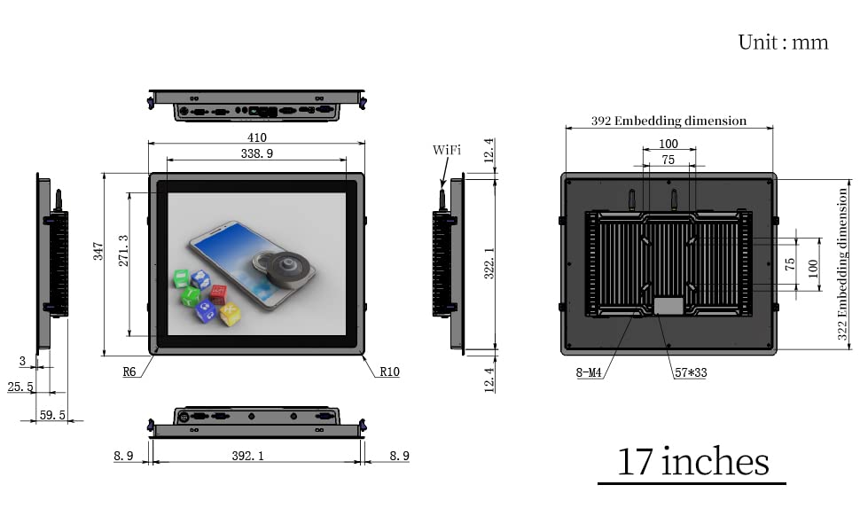 LEANGLE 17" Industrial Embedded Panel PC,Ratio 4:3 Resistive Touch Screen Computer,Intel i3-4005U/i5-3210M/i5-4200U/i7-8565u/i5-10210U,2*COM,Windows 10 Pro