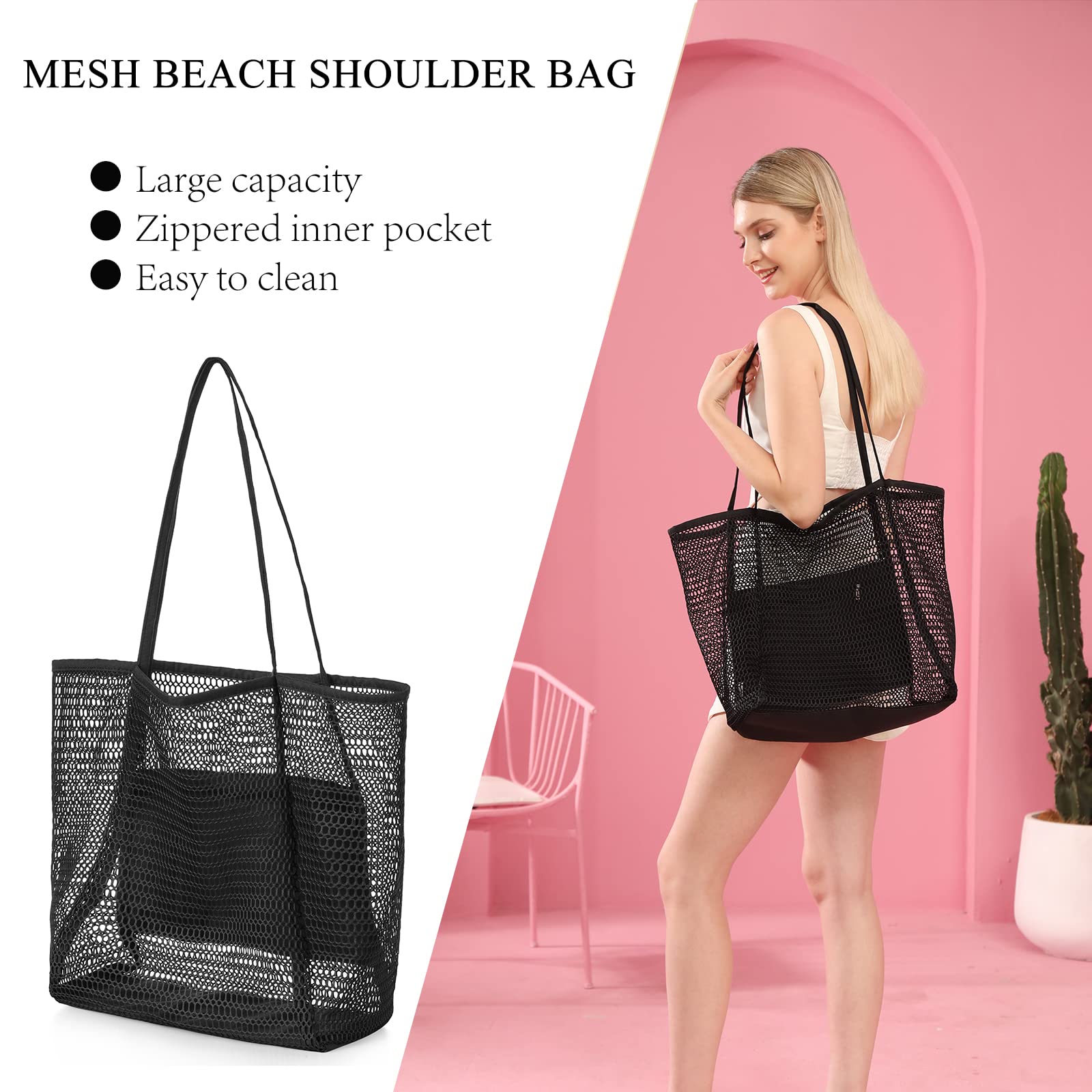 Iioscre Mesh Beach Tote Bag Women,Large Casual Shoulder Handbag,Mesh Beach Tote Bag Womens:Large Casual Shoulder Handbag