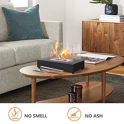 JP Outdoor Tabletop Fireplace, Portable Rectangle Ventless Black Fire Pit Bowl Pot Indoor Outdoor, Bio Ethanol Clean Burning