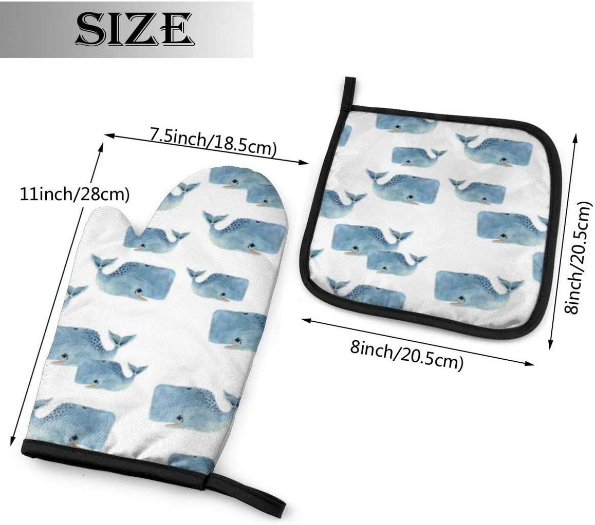 HENGE Whale Pod in Blue Oven Mitts and Pot Holders Sets of 2,Resistant Hot Pads,Flexible Cooking Oven Gloves for Microwave BBQ Cooking Baking Grilling