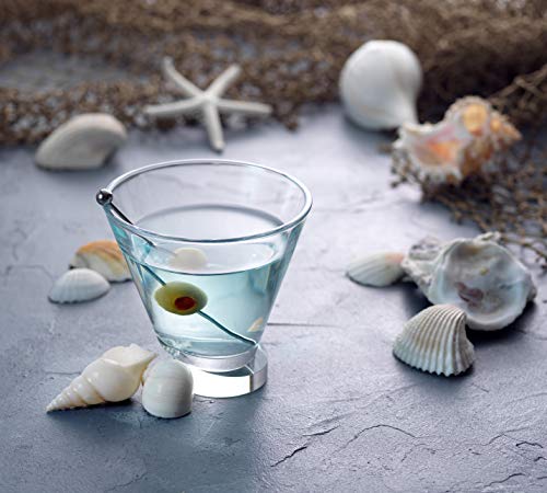 JoyJolt Aqua Vitae Martini Glass Set of 2. Crystal Glassware, Round Drinking Glasses with Off Set Base. Stemless Cocktail Glasses and Dessert Glasses. Unique Christmas Gifts