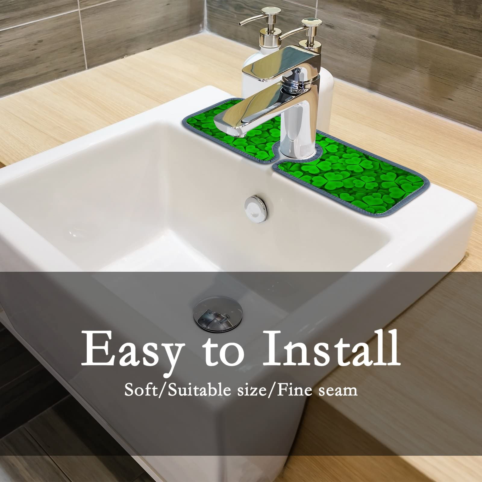 Kitchen Faucet Mats 2 Pieces Happy St Patrick's Lucky Shamrock Faucet Sink Splash Guard Bathroom Counter and RV,Absorbent Faucet Counter Sink Water Stains Preventer