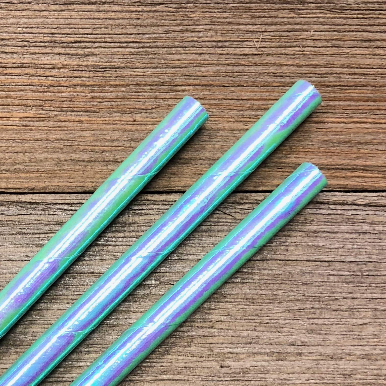 Iridescent Foil Paper Straws- Blue Green - 7.75 Inches - 100 Pack