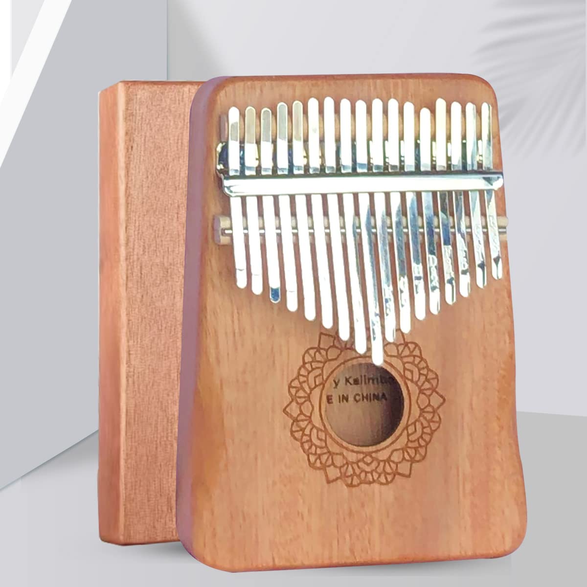Kalimba Thumb Piano 17-Key Solid Wood Portable Instrument, Suitable for Children and Adults, from Beginners to Professionals (Disc Blossom log color)