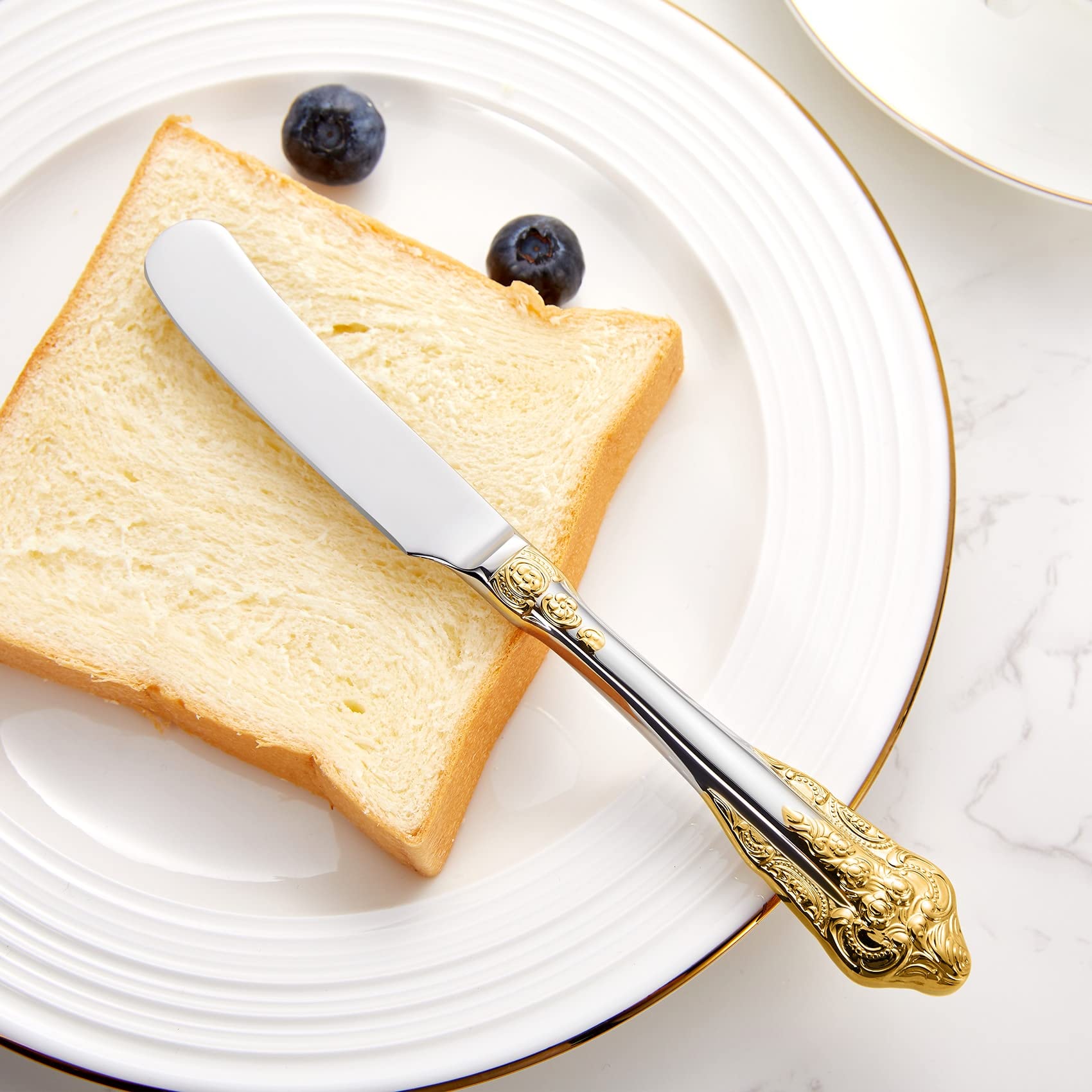 KEAWELL Gorgeous 6.9" Butter Spreader, 18/10 Stainless Steel, Set of 4, Gold Accent Butter Knife