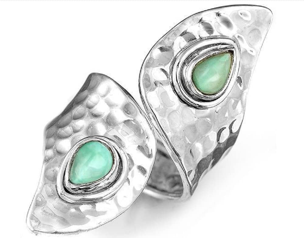 KOICCVQQ Fashion Silver Natural Bohemia Turquoise Ring Gem Faux Hypoallergenic Retro Charm Gypsy Style Eternal Ring Size 11