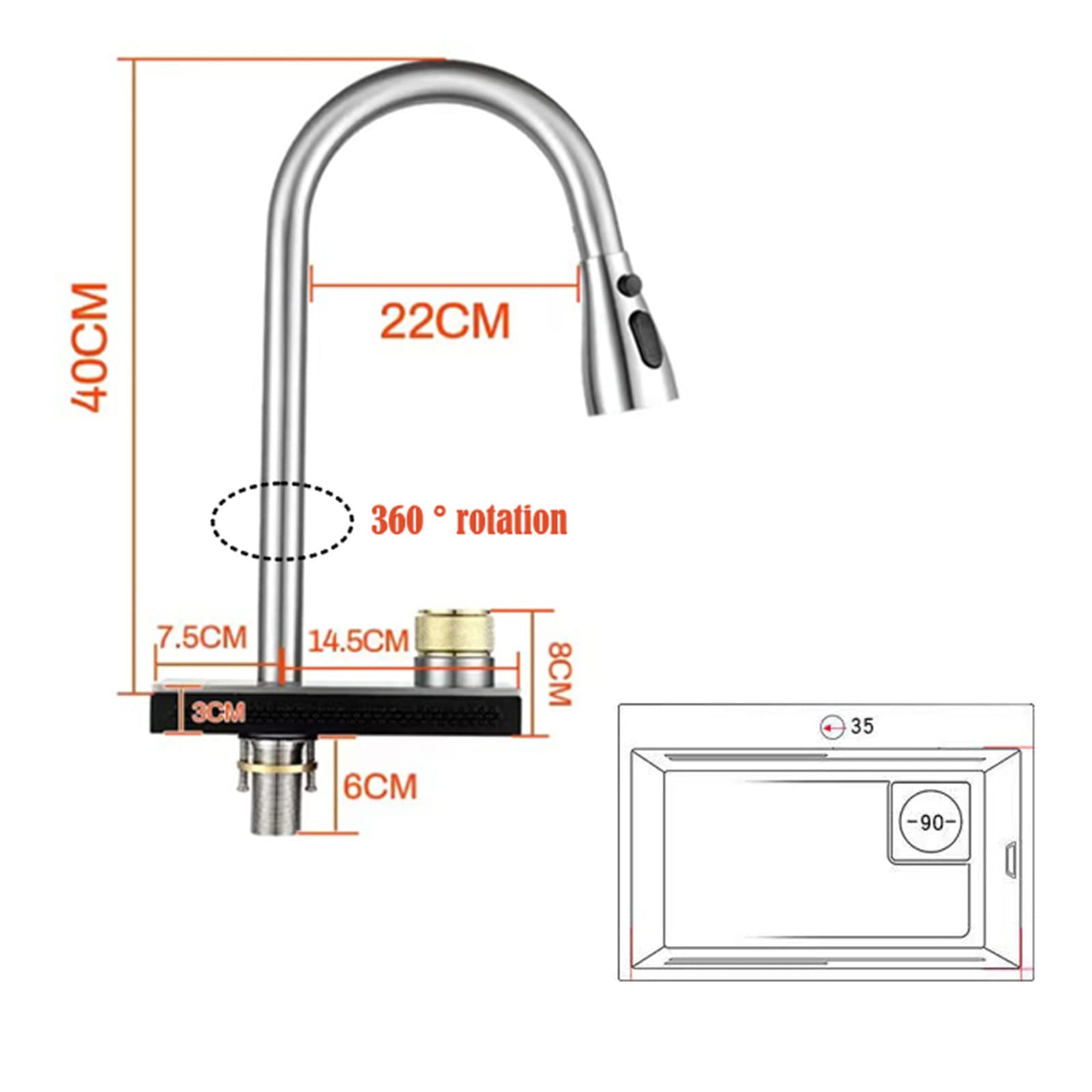 Kitchen Faucet with Pull Down Sprayer Stainless Steel Brushed Nickel Waterfall Faucet Farmhouse Commercial Bar Waterfall Kitchen Sink Faucet,Black