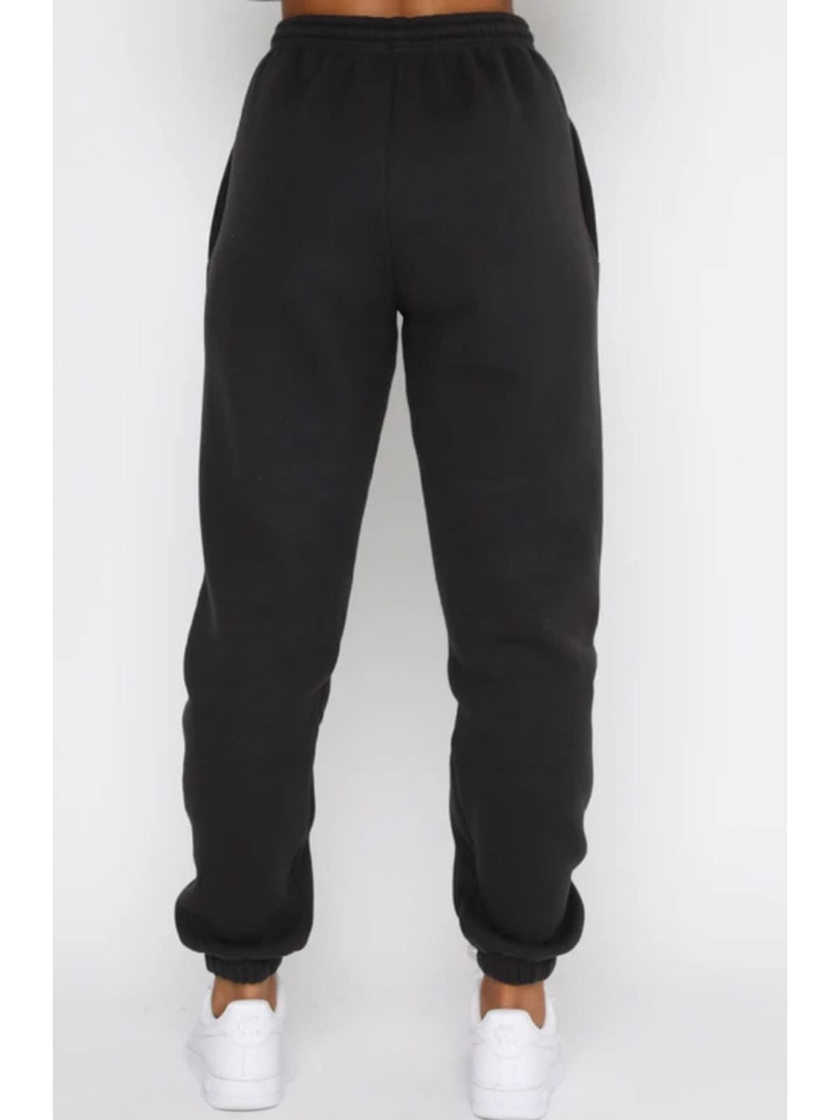 KANSOON Jogger Sets for Women 2 Piece Sweat Suit Casual Solid Color Round Neck Tops Sweatpants Outfits Lounge Set Black XXL