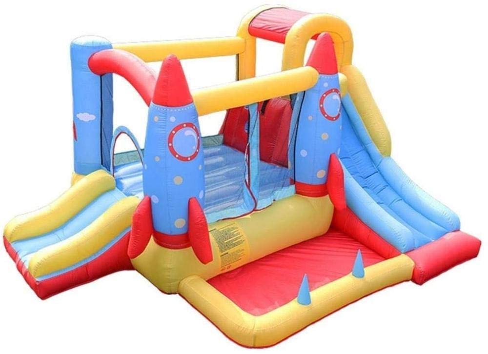 Inflatable Castle for Children, Toy Square Climbing Wall Inflatable Castle and Slide, Indoor Small Rocket Slide Trampoline Playground Equipment Rugged Color 185 280 340Cm A
