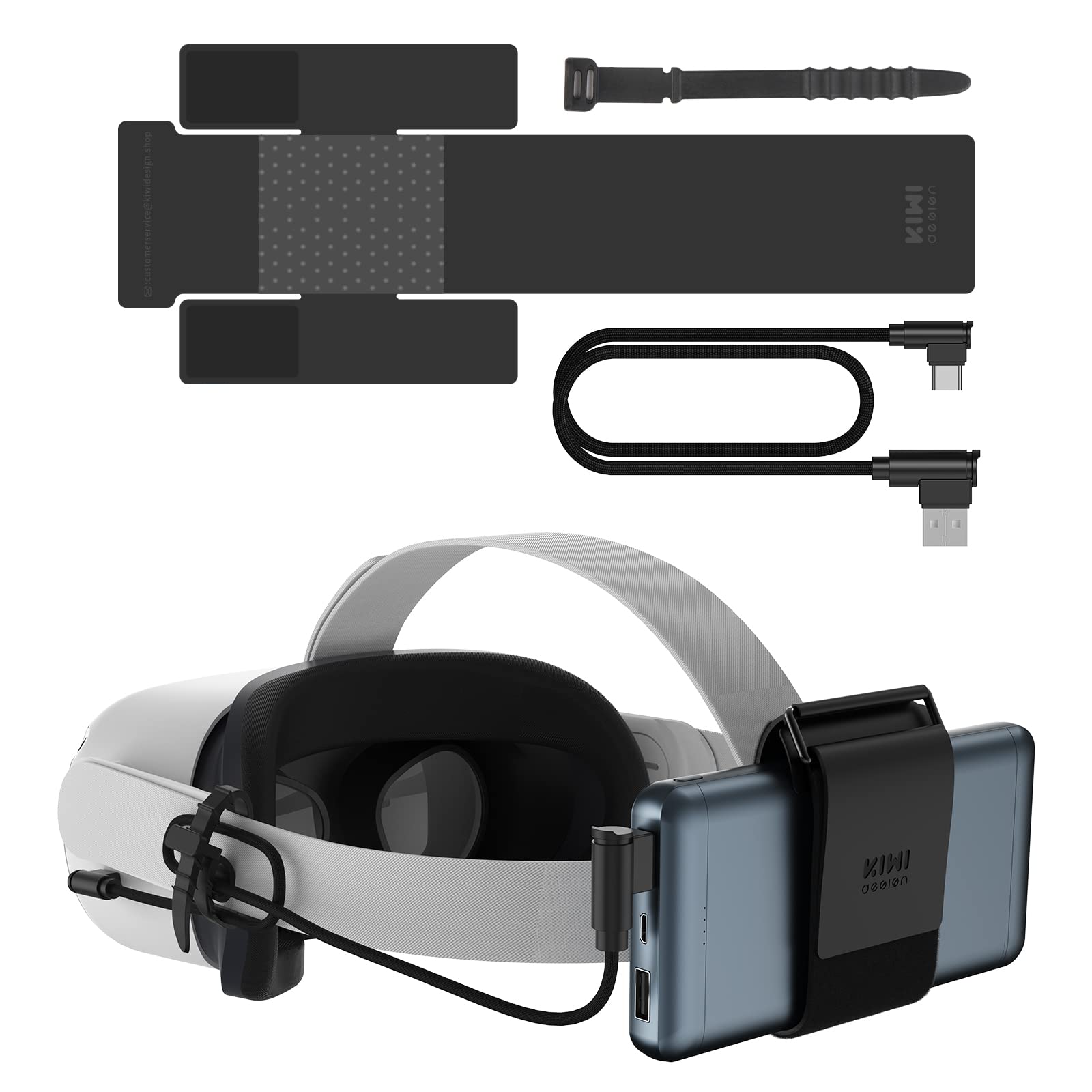 KIWI design 3 in 1 Battery Strap and Link Cable Accessories Compatible with Quest 2 VR Headset