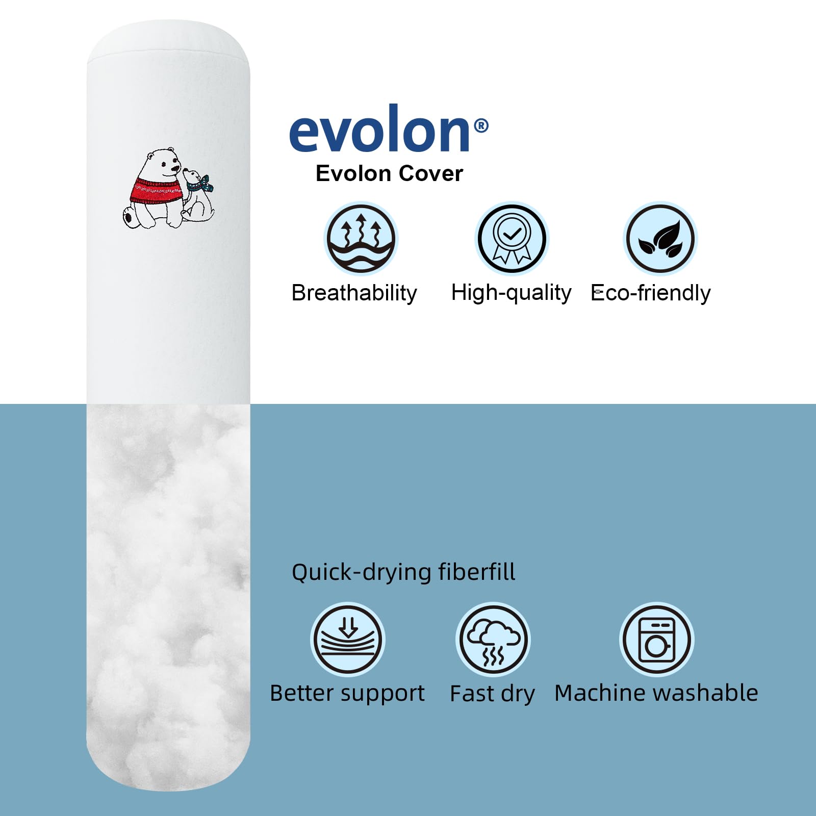 Moonlightfamily Anti Roll Pillow, Cylinder Bolster Anti Rollover Side Sleep Adjust Pillow, Indoors & Outdoors for Crib, Playpen, Car, Camping, Machine Washable, 4x23.5inch, 2pack