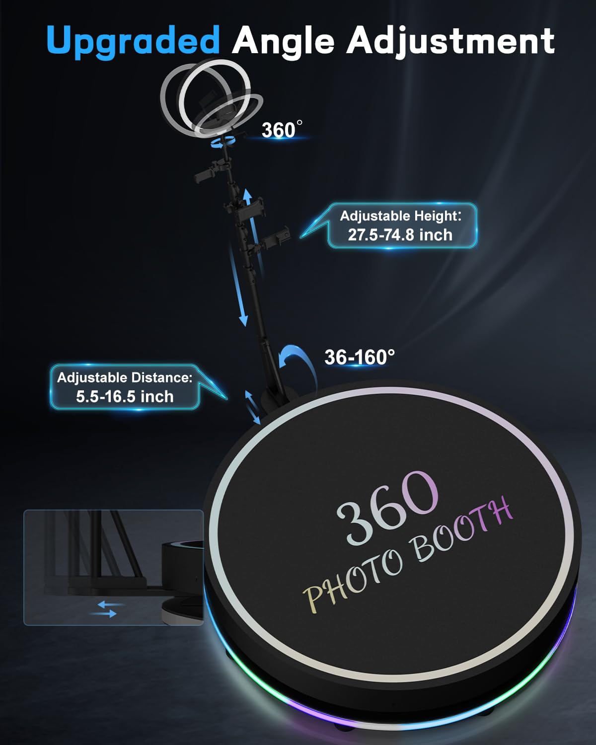 HOGSITY 360 Photo Booth Machine for Parties for 1-3 PPL,with APP,Wireless Light Strip,Custom Logo&Parts Replace,360 Camera Booth Auto Spin w/Ring Light&Flight Case for Slow Motion Etc.27