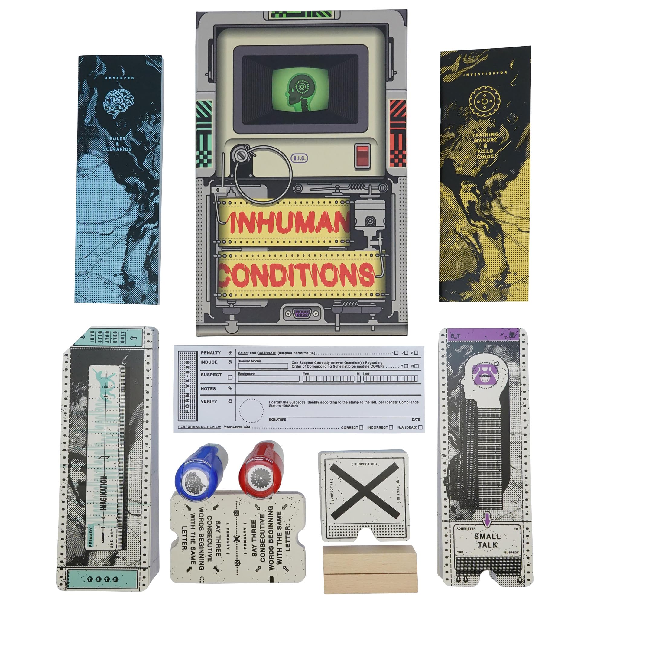 Inhuman Conditions: A Game of Cops and Robots, Fast-Paced Interrogation Game, 2 to 22 Player Game, Over 50 Unique Robot Personalities, For Ages 14 and up