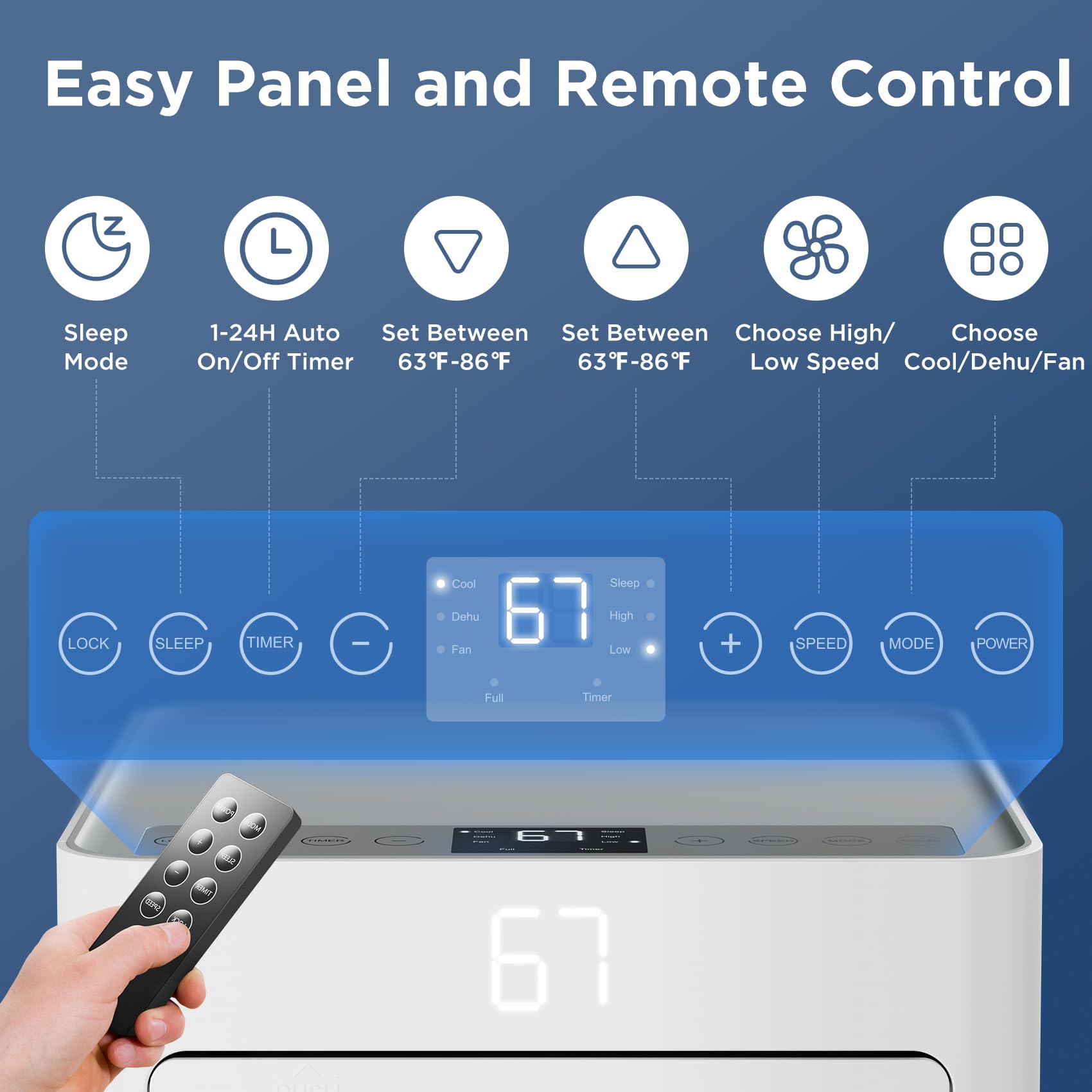 LUBAIR 8,000 BTU Portable Air Conditioners for Large Room, 3-1 AC Unit with Remote Control, Easy Window Installation Kit, Built-in Dehumidifier, Fan
