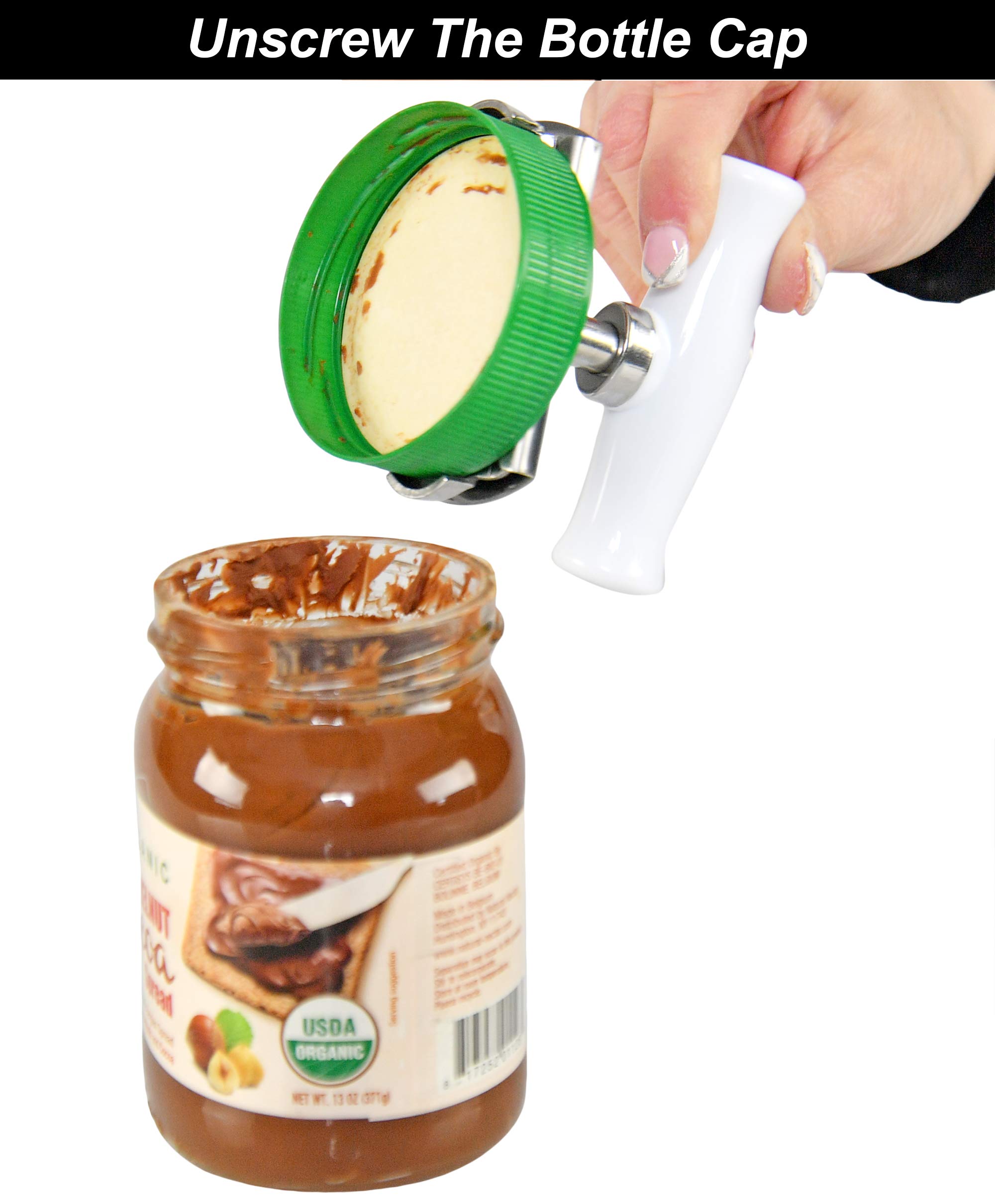 HOME-X Twist-Top Jar Opener, Easy Grip Opener, Great for Weak or Arthritic Hands, Strong Gripping Jar Opener, 3 ½” L x 1 ½” W x 2 ¾” H, White