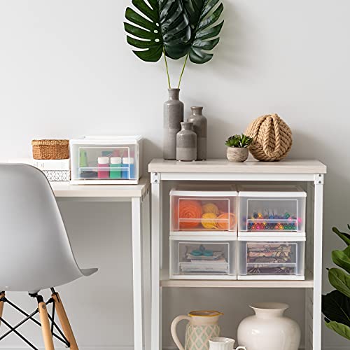 IRIS USA 7 Qt. Plastic Stackable Storage Drawers, Small, 4 Pack, Multi-Purpose Bins for Bedroom, Bathroom, Closet, Craft Room, Garage, Kids Room, Office, Pantry, Under Sink, White