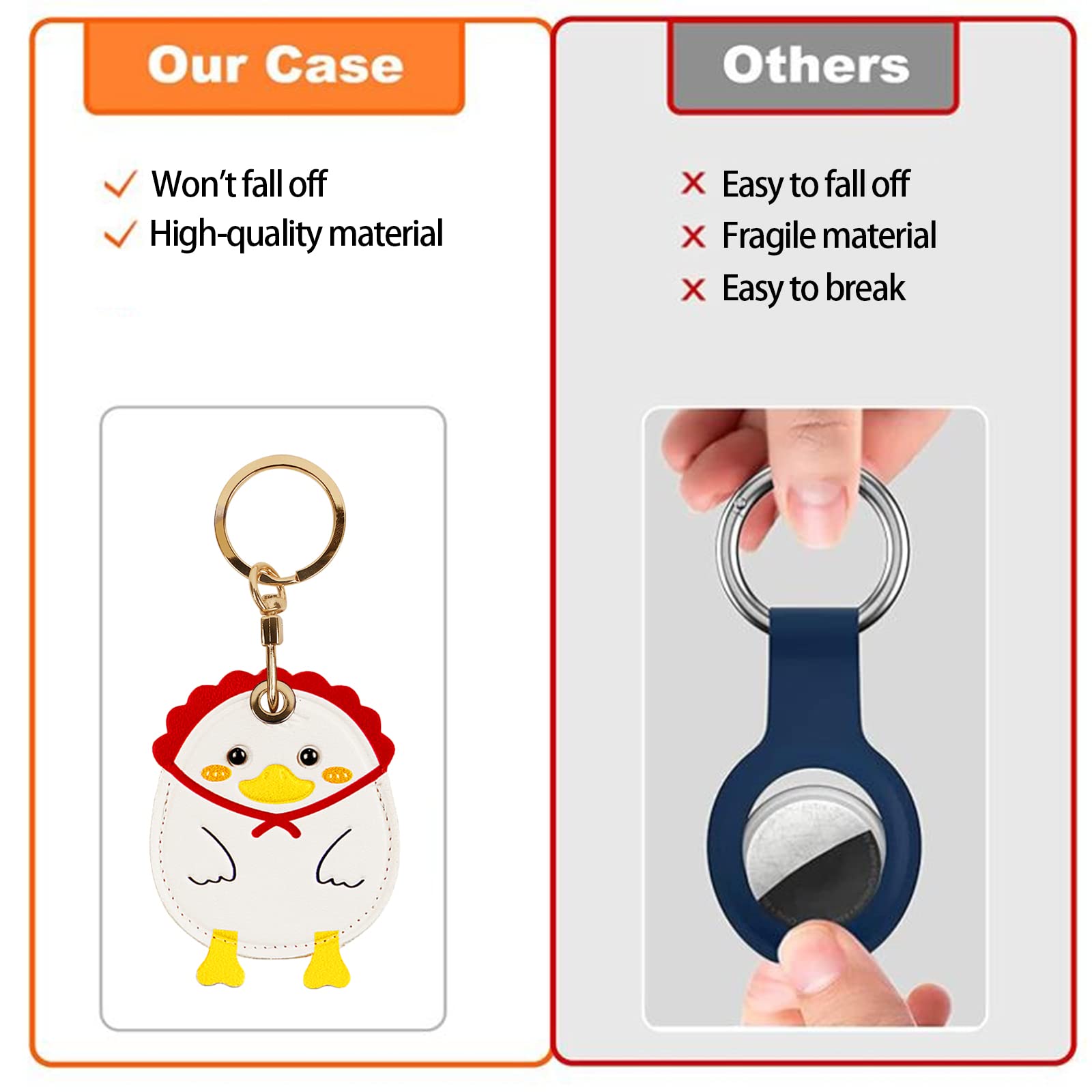 Leather Keychain Case Holder Compatible with Apple AirTag, GPS Airtag Keychain Finder Tracker with Key Ring, Anti-Scratch Protective Air Tag Cover for Keys, Wallet(Red White Chicken)