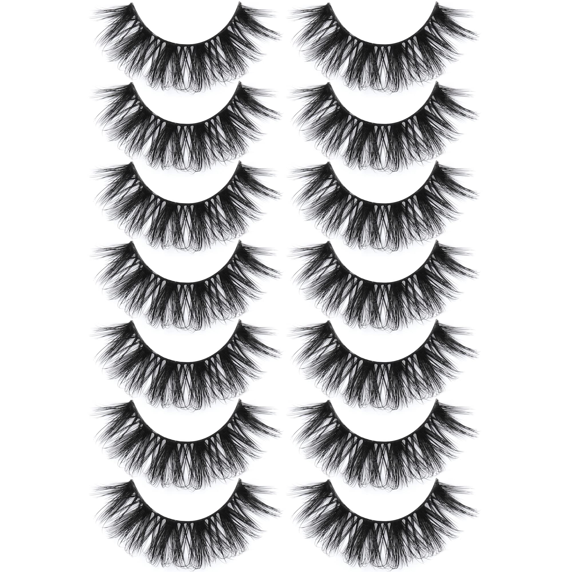 Natural False Eyelashes Wispy Lashes Fluffy Strips Eyelashes 3D Faux Mink Lashes 7 Pairs Multipack by Eefofnn
