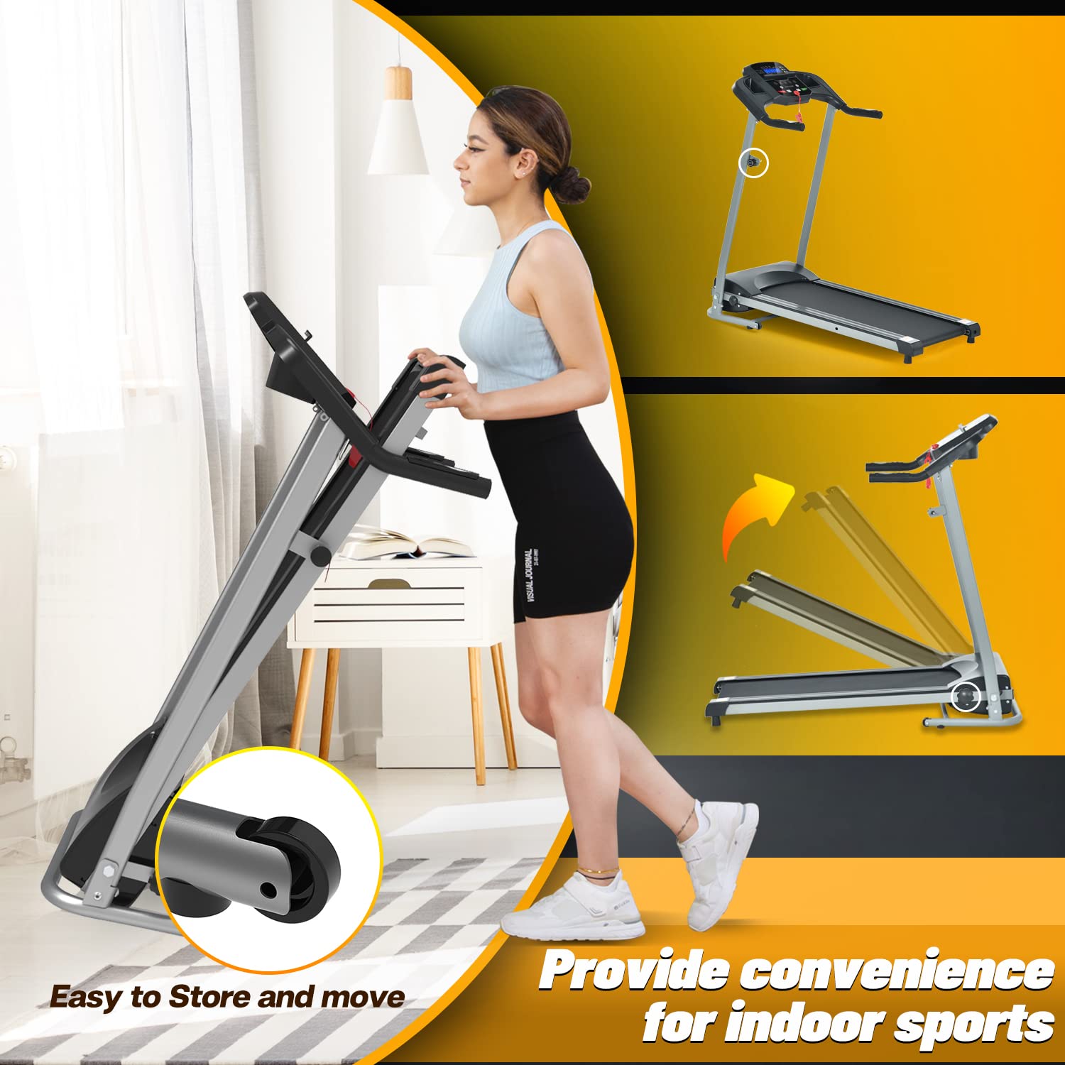 Home Foldable Treadmill with Incline, Folding Treadmill for Home Workout, Electric Walking Treadmill Machine 15 Preset or Adjustable Programs 250 LB Capacity MP3 (Black)
