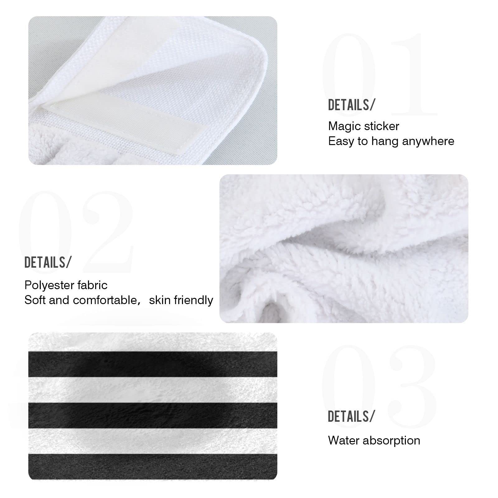 JSTEL Striped Dish Towels for Drying Dishes,Black White Stripe Kitchen Cloth Hanging Dish Towels Absorbent Hanging Towel Thick Hand Dry Towel