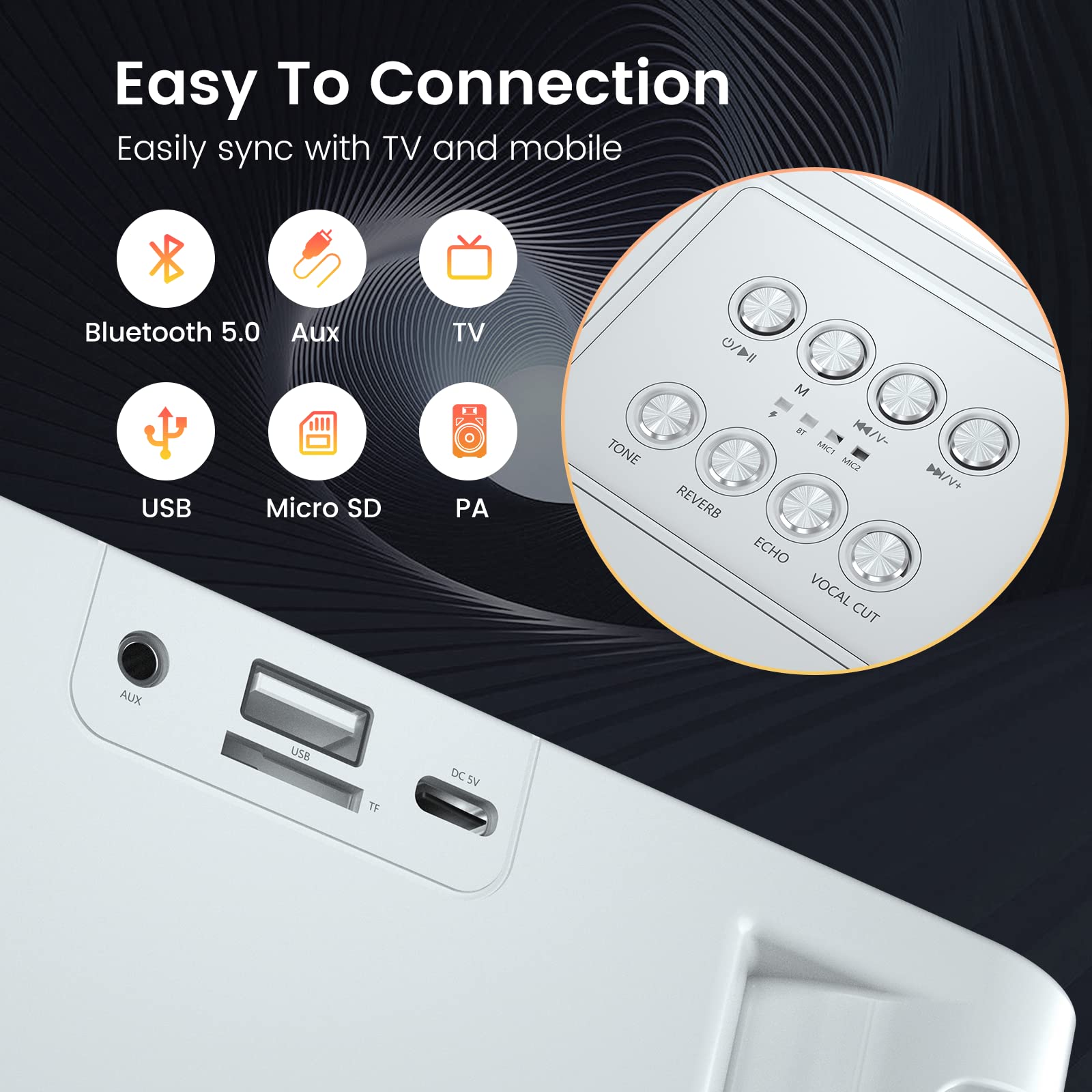 Karaoke Machine with 2 Wireless Microphones for Adults/Kids, 2023 Upgraded PA Speaker System, Singing Machine with Echo and Vocal Cut, Supports TF, AUX-in, for Home Party, Meeting, Wedding