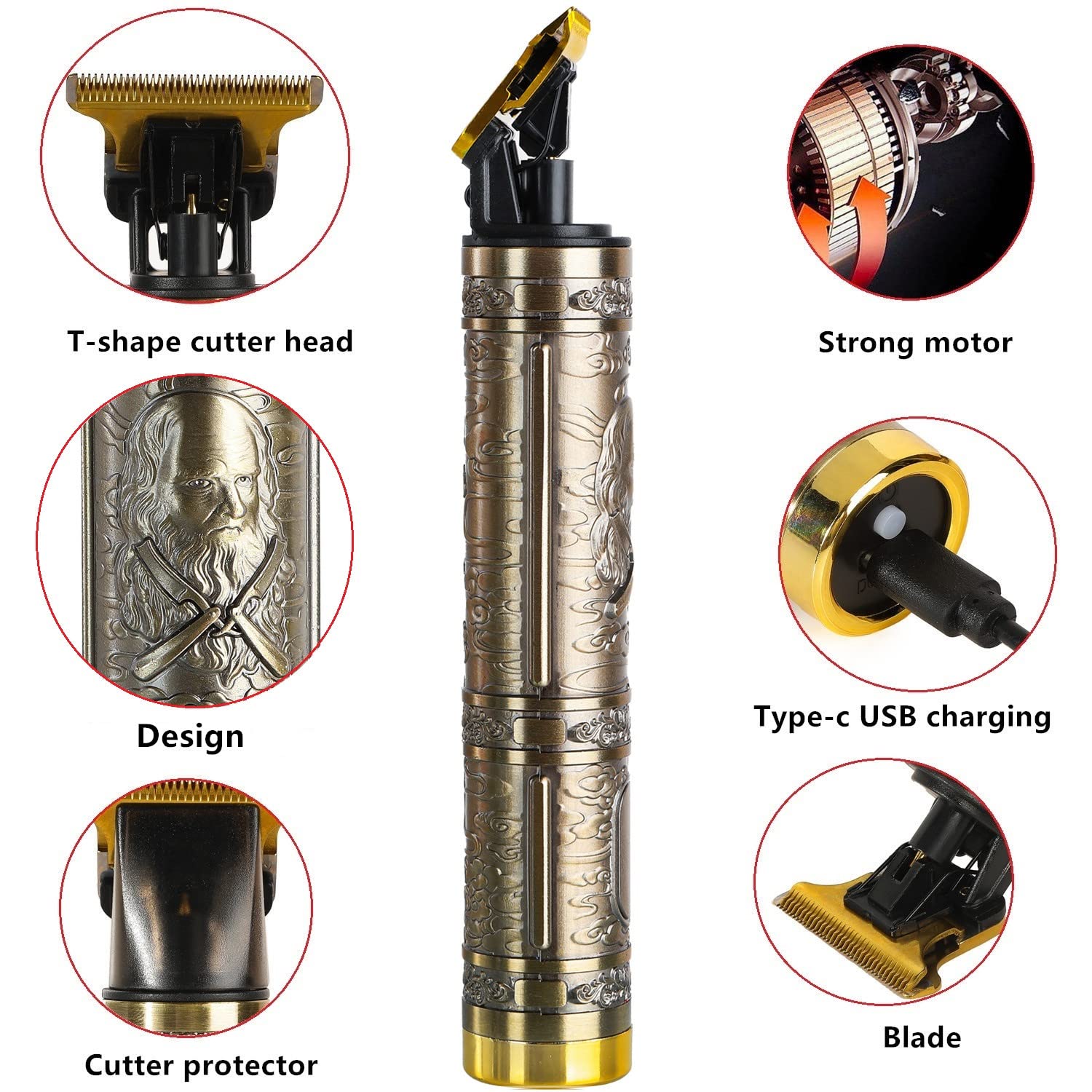 KOGULA Hair Trimmer Hair Clippers for Men, Rechargeable Beard Trimmer,Cordless Zero Gapped Trimmer,Electric T-Blade Haircut