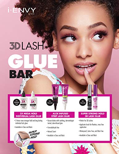 i-Envy Super Strong Hold 3D Strip Lash Glue Brush-On False Eyelash Adhesive, Waterproof, Hypoallergenic, Latex & Formaldehyde Free (Black)