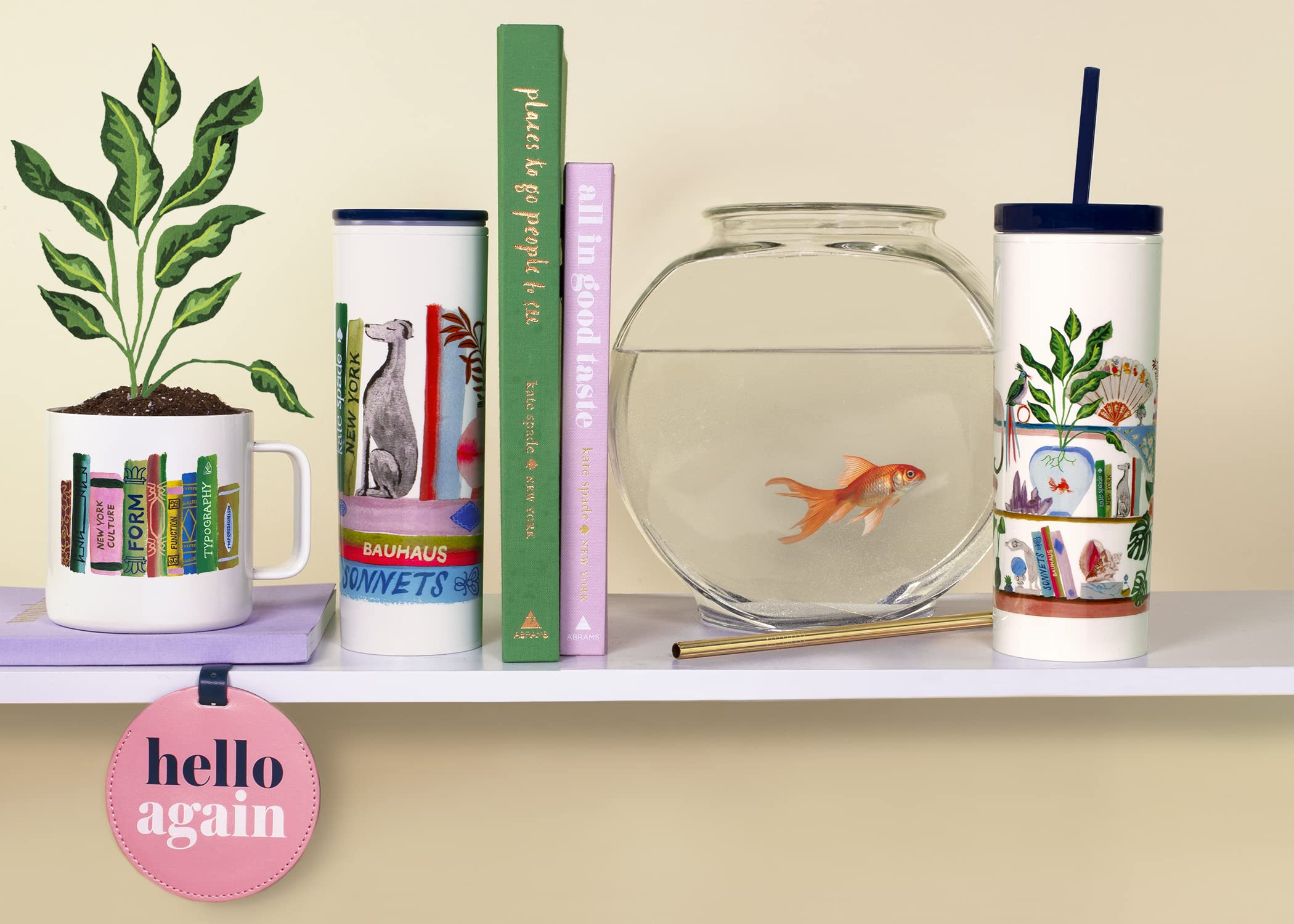 Kate Spade New York Stainless Steel Insulated Mug with Handle and Lid, 16 Ounce Double Wall Tumbler, Reusable Coffee Travel Mug for Hot and Cold Drinks, Bookshelf