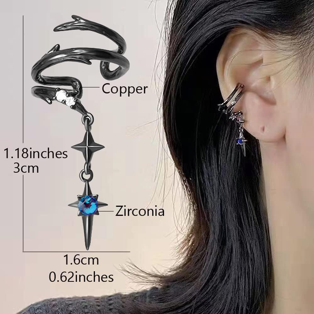 Injoehom Women's Black Dangle Metal Thorns Cross Blue Cubic Zirconia Ear Cuff, Non Piercing
