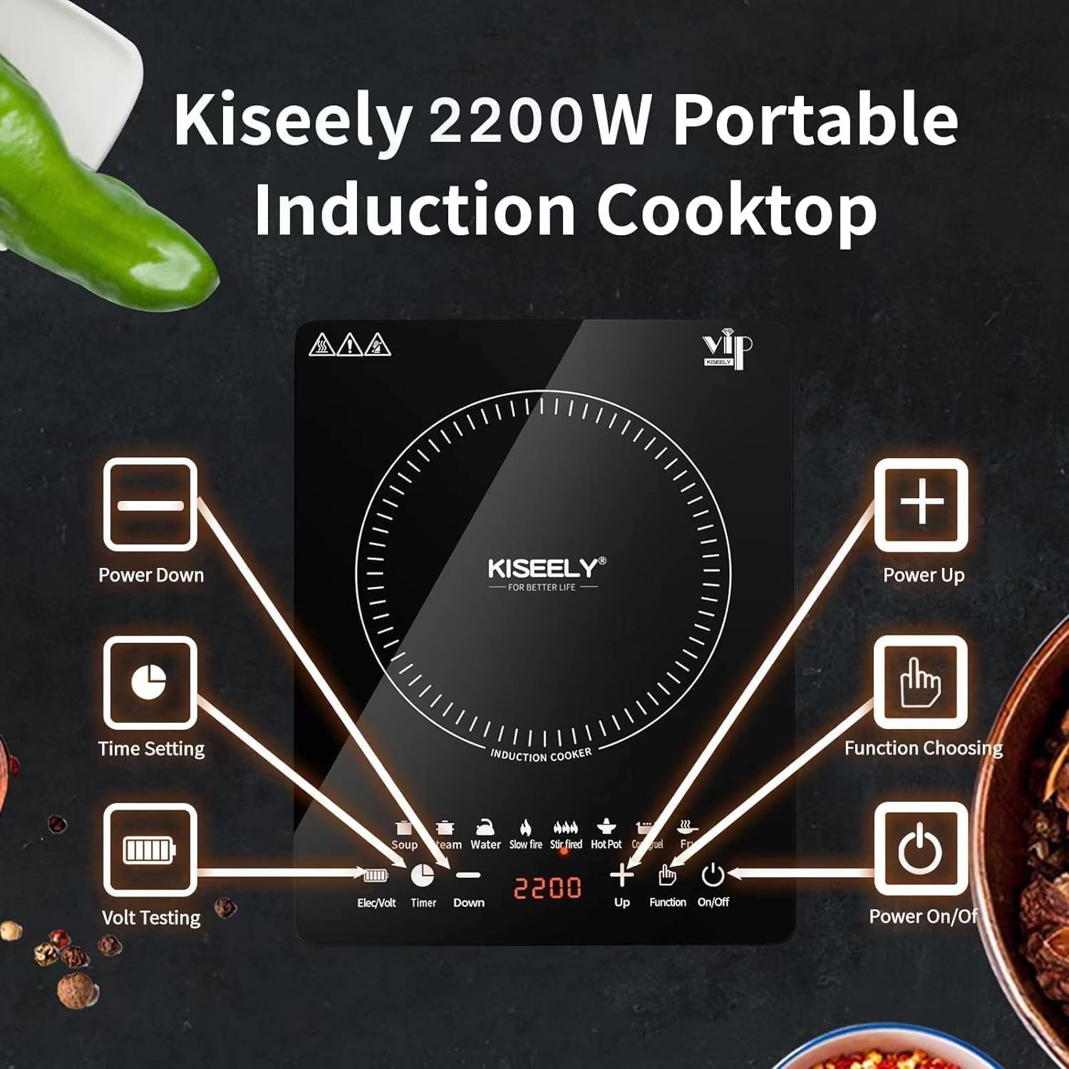 Portable Induction Cooktop, Countertop Burner with Multi-Function, 2200w Electric Stove with Easy Clean Glass, 8 Modes Sensor Touch Cooker (XV1)