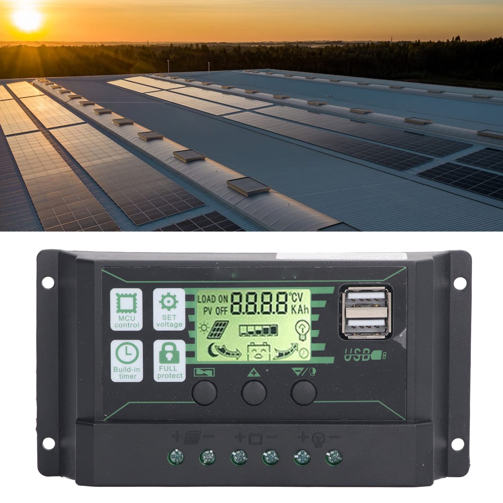 Hilitand Solar Controller, 100A 12V 24V Multi Function LCD Display Solar Panel Charger Controller for Open AGM Gel Batteries USB PV Panel Control