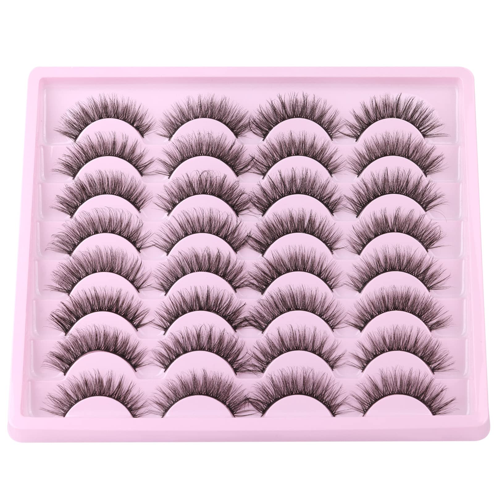Natural Lashes Cat Eye Wispy False Eyelashes D Curl Lashes Fake Eyelashes Soft Handmade Russian Strip Lashes Pack Look Like Extension Multipack 16 Pairs