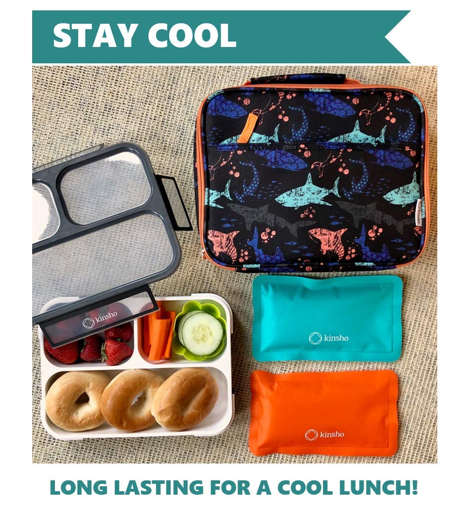 kinsho Ice Pack for Kids Lunch Box, Bag and Bento Boxes, 4 Pack Set, Reusable and Refreezable Soft Slim Pouches for Travel, School, Work or Camping, Long Lasting Cold, Flexible | Aqua Orangeā¦